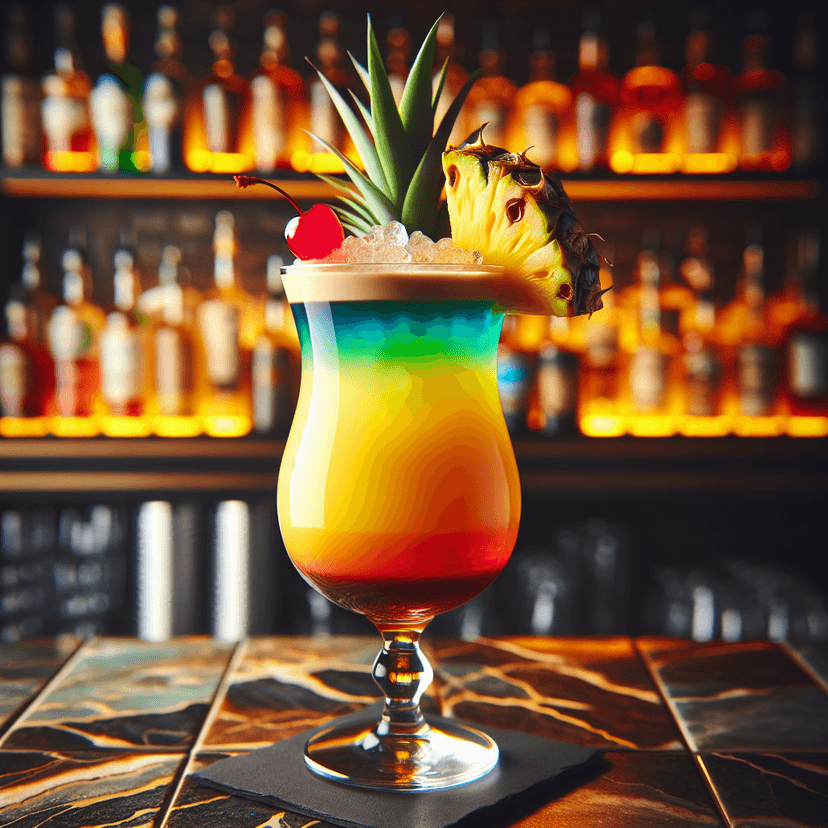 Tropical Rainbow Bliss, Vibrant, multi-layered tiki cocktail with ...