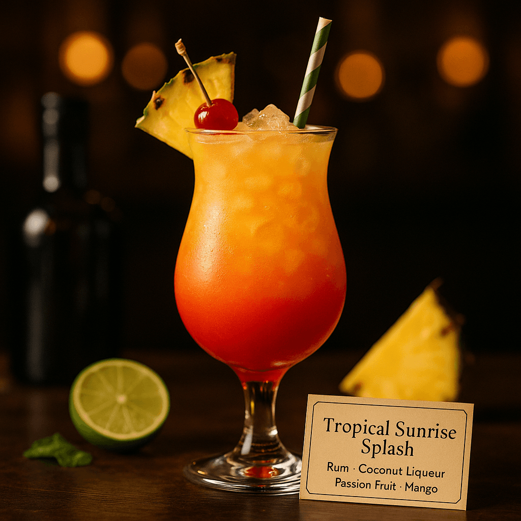 Tropical Sunrise Splash, Vibrant and refreshing cocktail bursting with ...