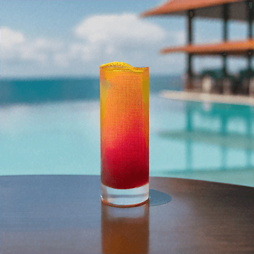 Tropical Sunset Elixir, Vibrant tropical cocktail with rum, juices, and ...