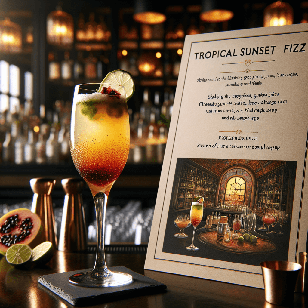 Tropical Sunset Fizz, vibrant, refreshing cocktail capturing the ...