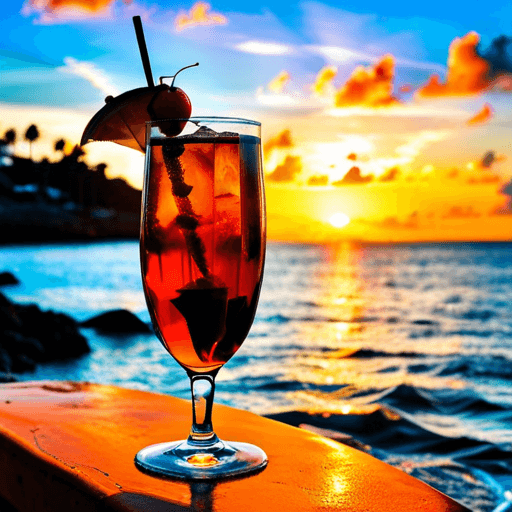 Tropical Sunset Serenade, Vibrant sunset cocktail with guava ...