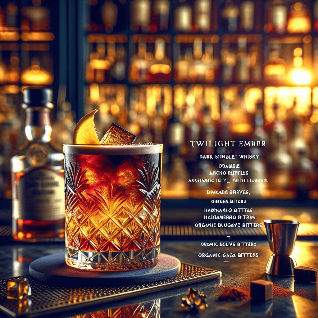 Twilight Ember, Sweet, spicy, smoky cocktail with a surprising bite