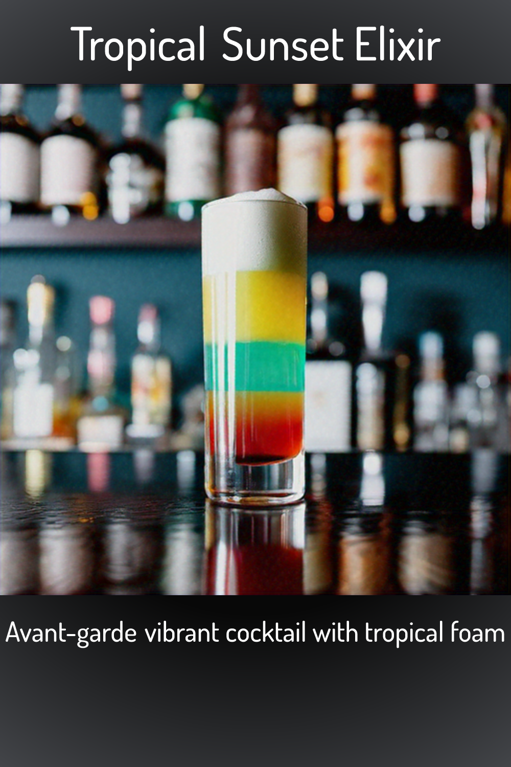 Tropical Sunset Elixir, Avant-garde vibrant cocktail with tropical foam