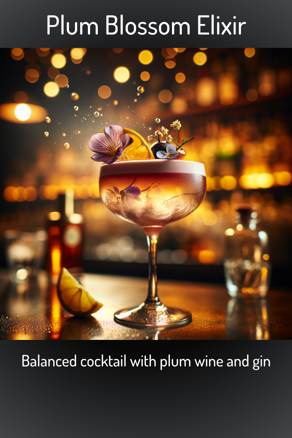 Plum Blossom Elixir, Balanced cocktail with plum wine and gin