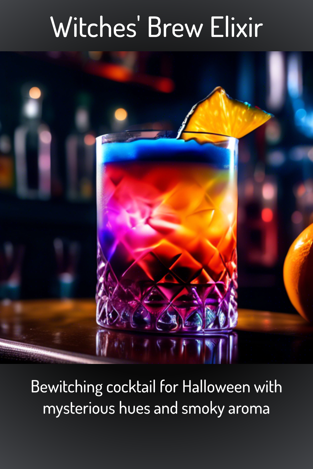 Witches' Brew Elixir, Bewitching cocktail for Halloween with mysterious hues and smoky aroma