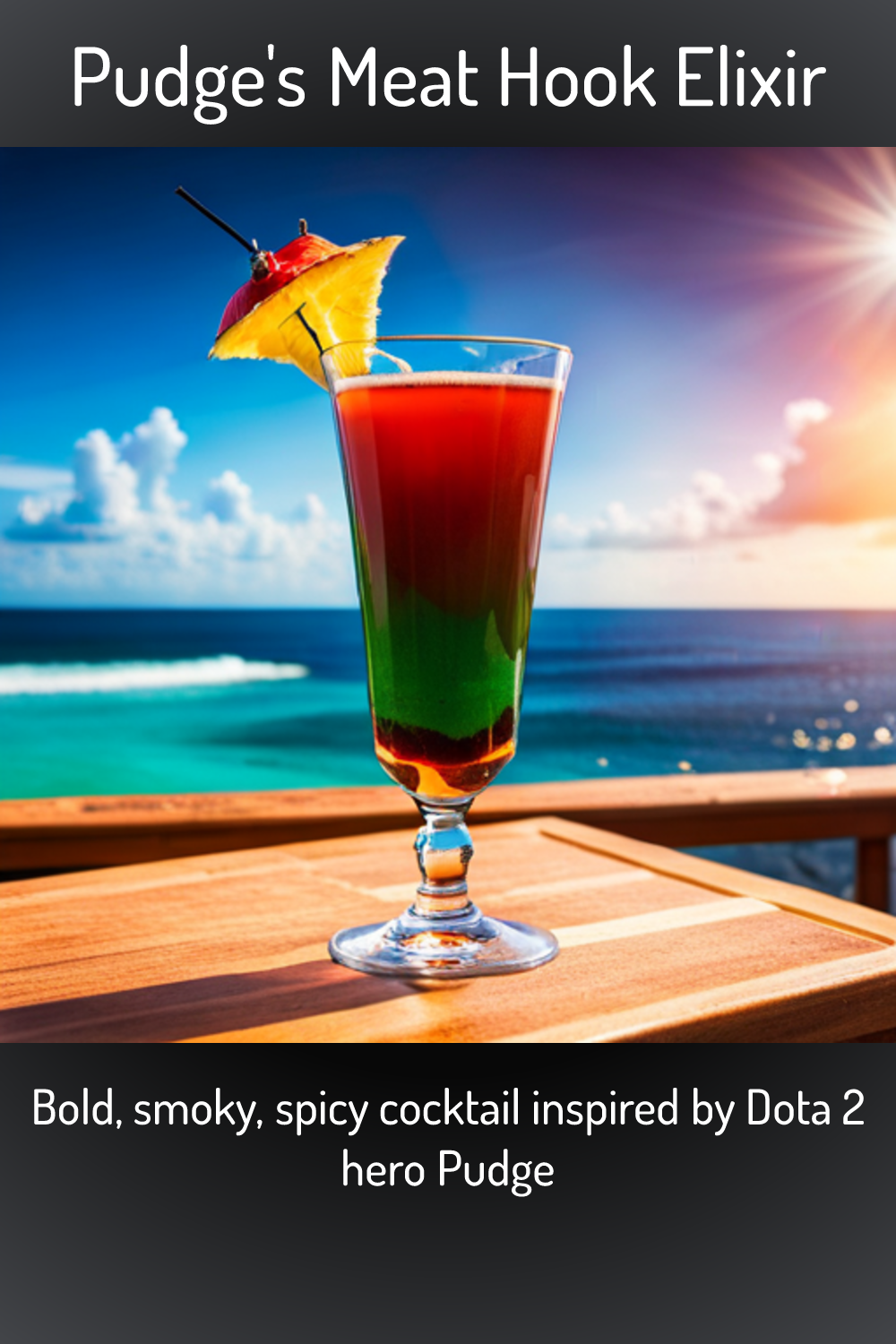 Pudge's Meat Hook Elixir, Bold, smoky, spicy cocktail inspired by Dota 2 hero Pudge