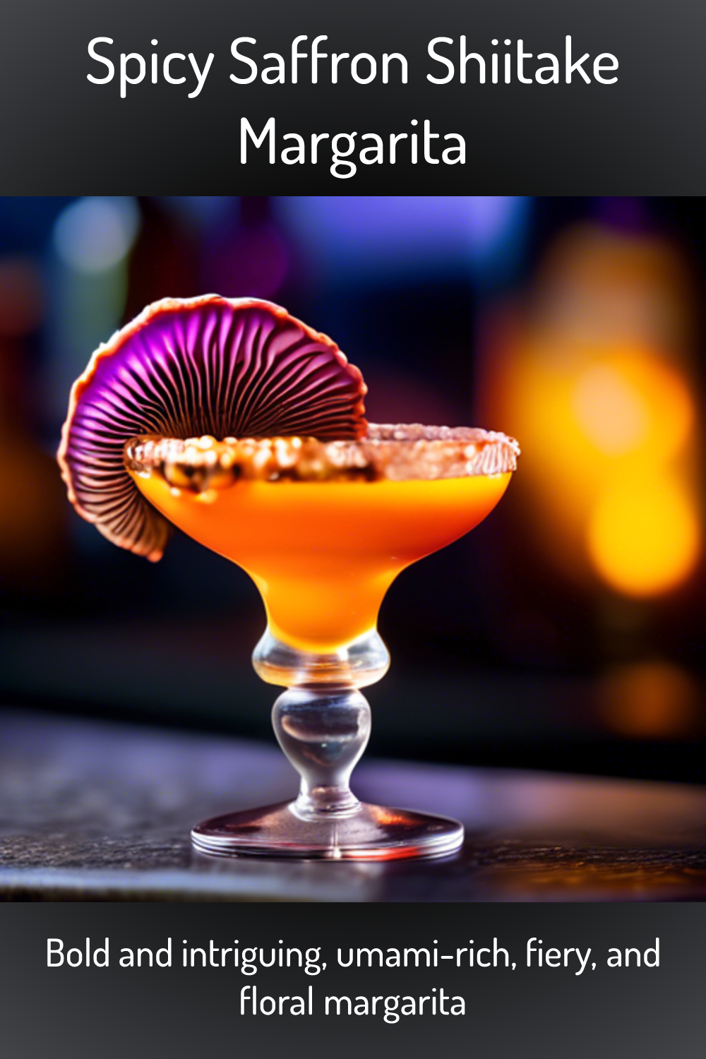 Spicy Saffron Shiitake Margarita, Bold and intriguing, umami-rich, fiery, and floral margarita