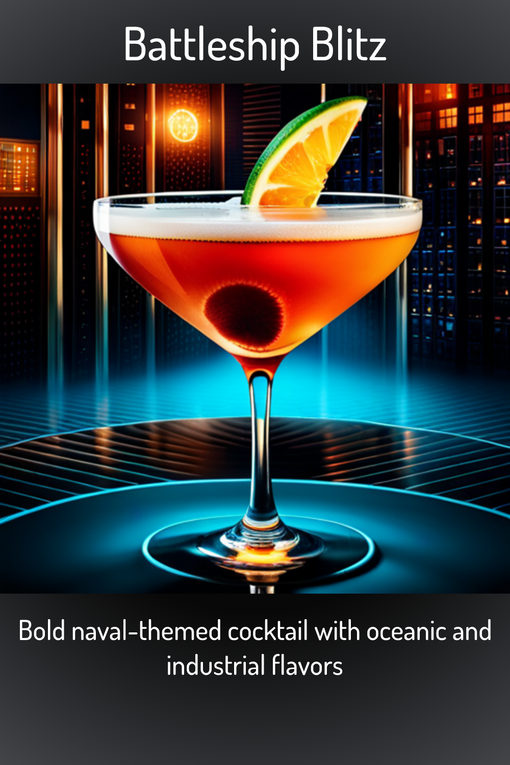 Battleship Blitz, Bold naval-themed cocktail with oceanic and ...