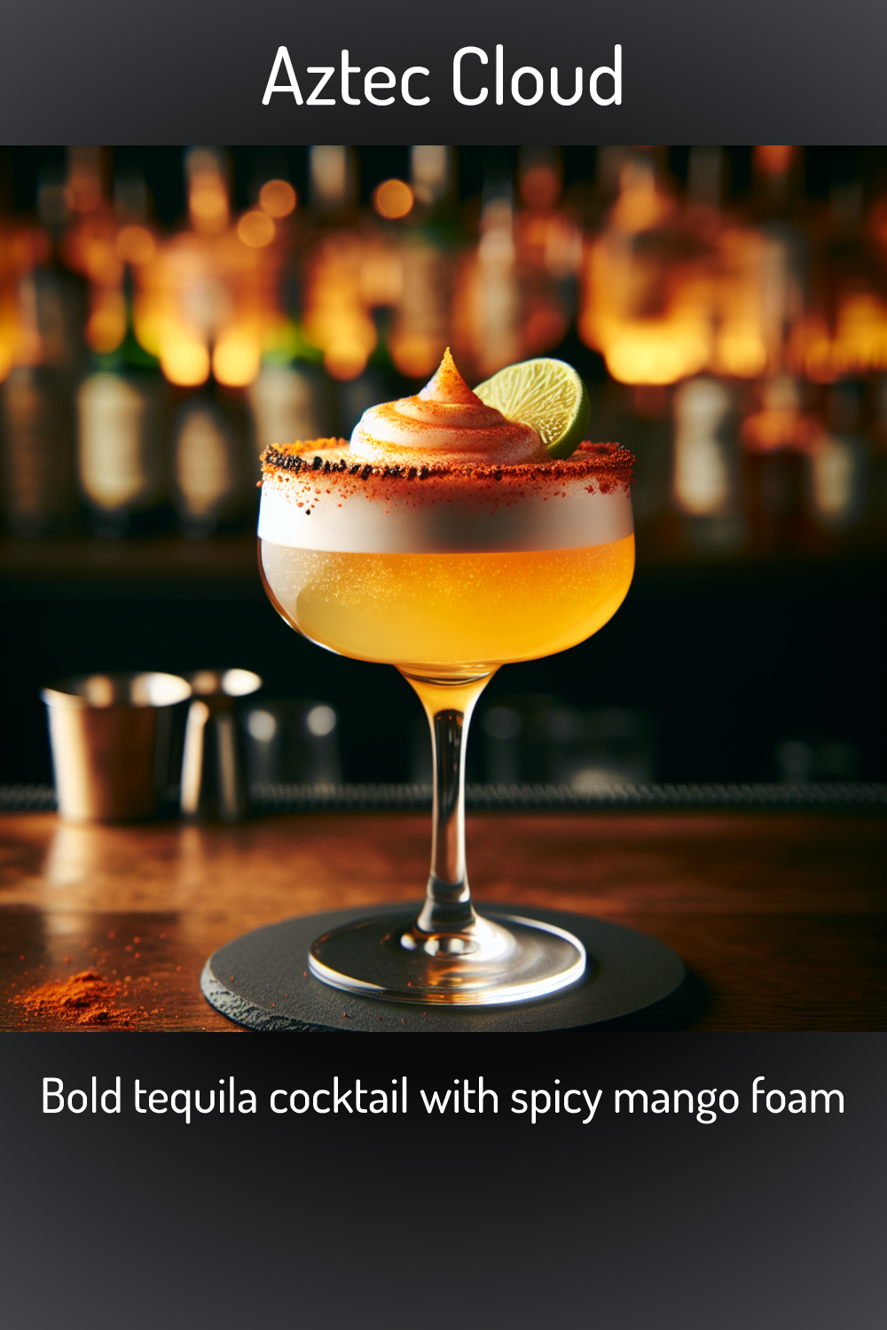 Aztec Cloud, Bold tequila cocktail with spicy mango foam