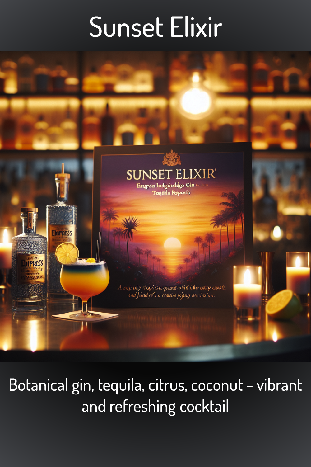 Sunset Elixir, Botanical gin, tequila, citrus, coconut - vibrant and ...