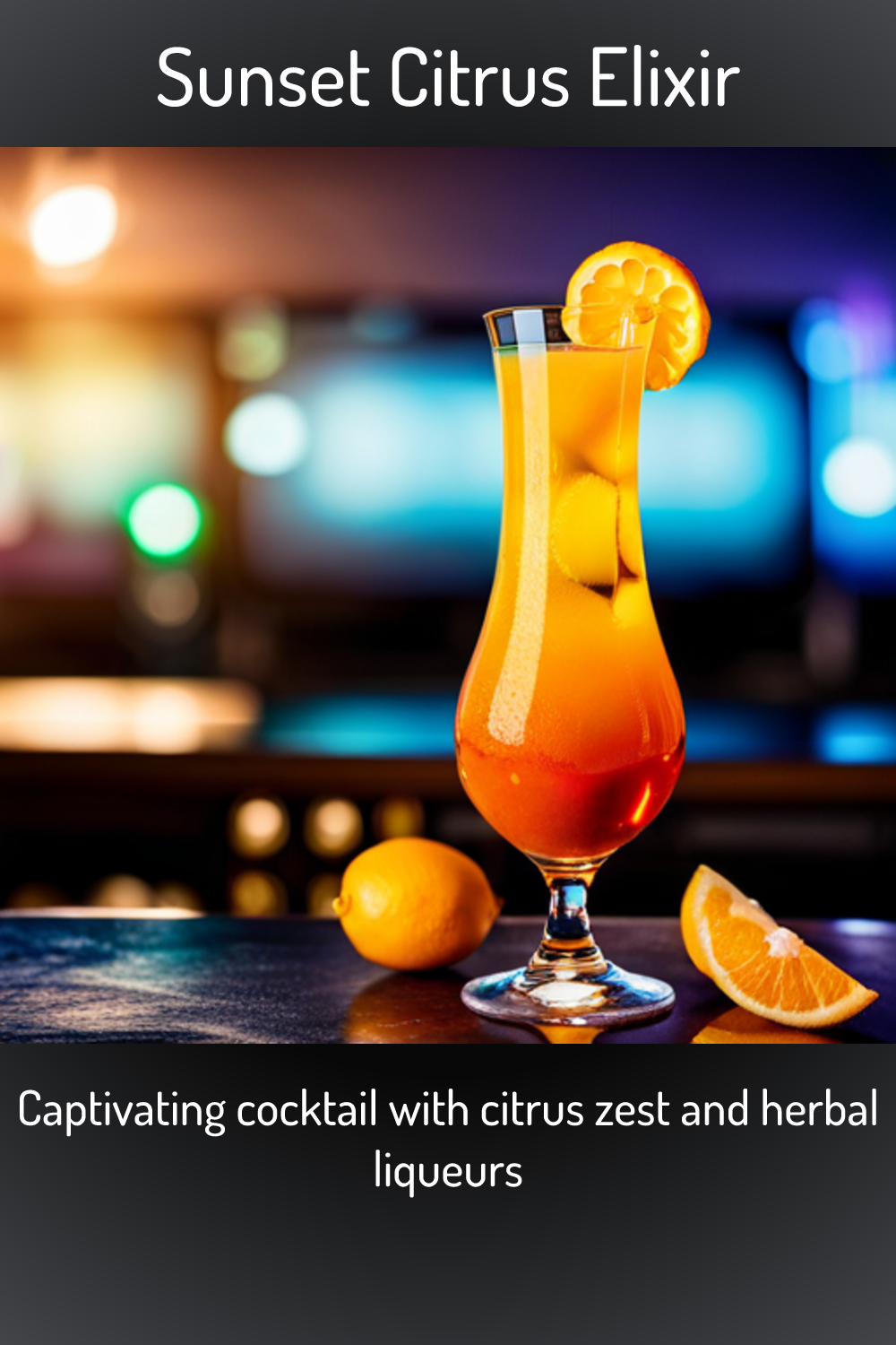 Sunset Citrus Elixir, Captivating cocktail with citrus zest and herbal ...