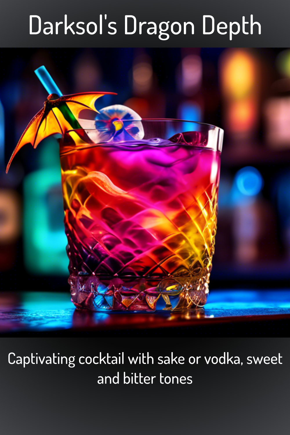 Darksol's Dragon Depth, Captivating cocktail with sake or vodka, sweet ...