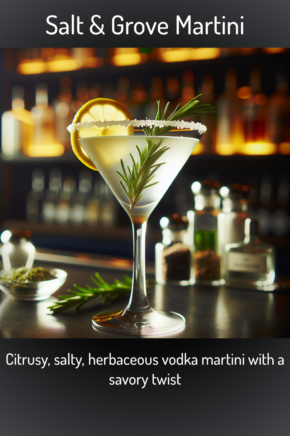 Salt & Grove Martini, Citrusy, salty, herbaceous vodka martini with a ...