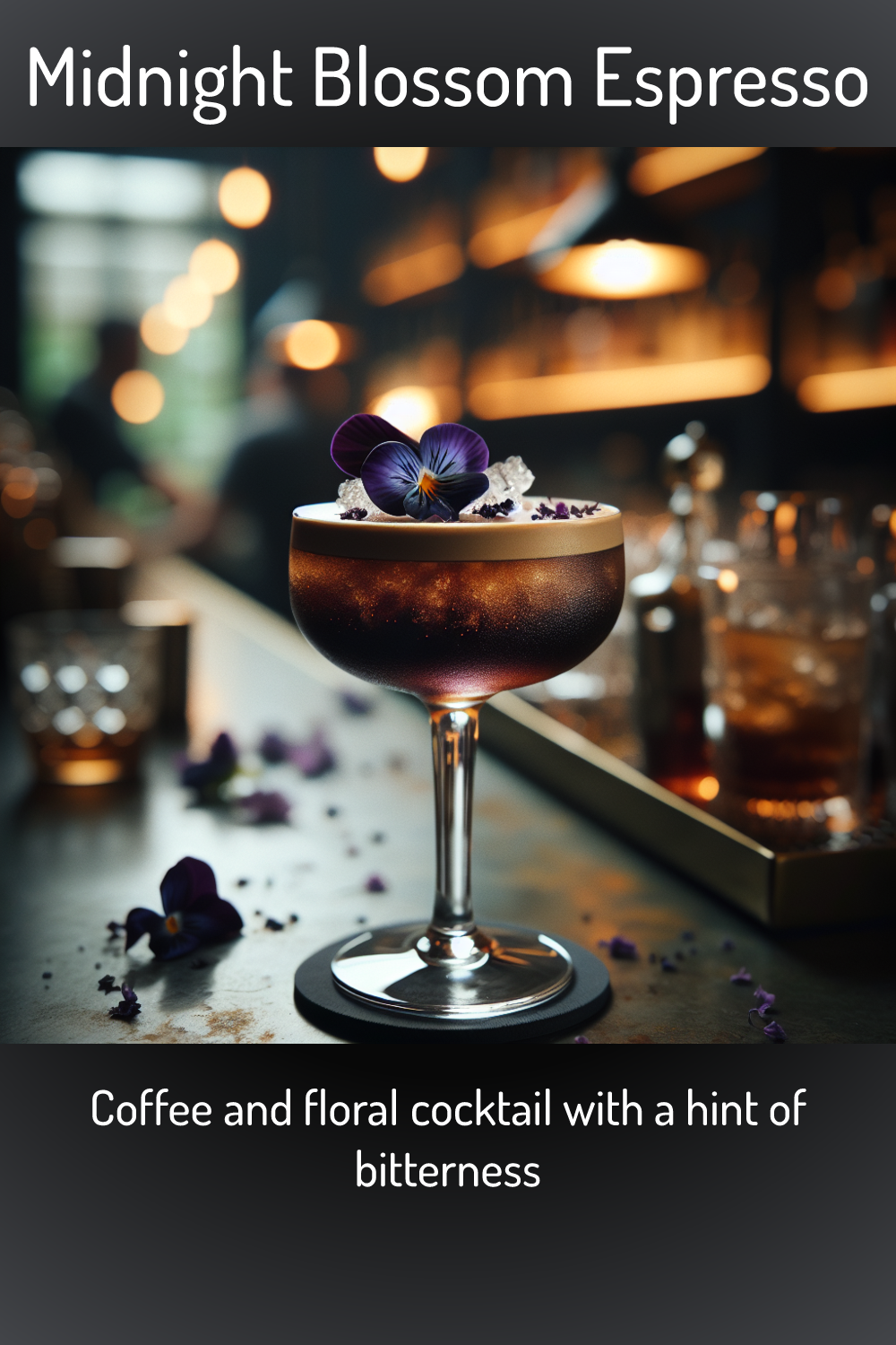 Midnight Blossom Espresso, Coffee and floral cocktail with a hint of bitterness
