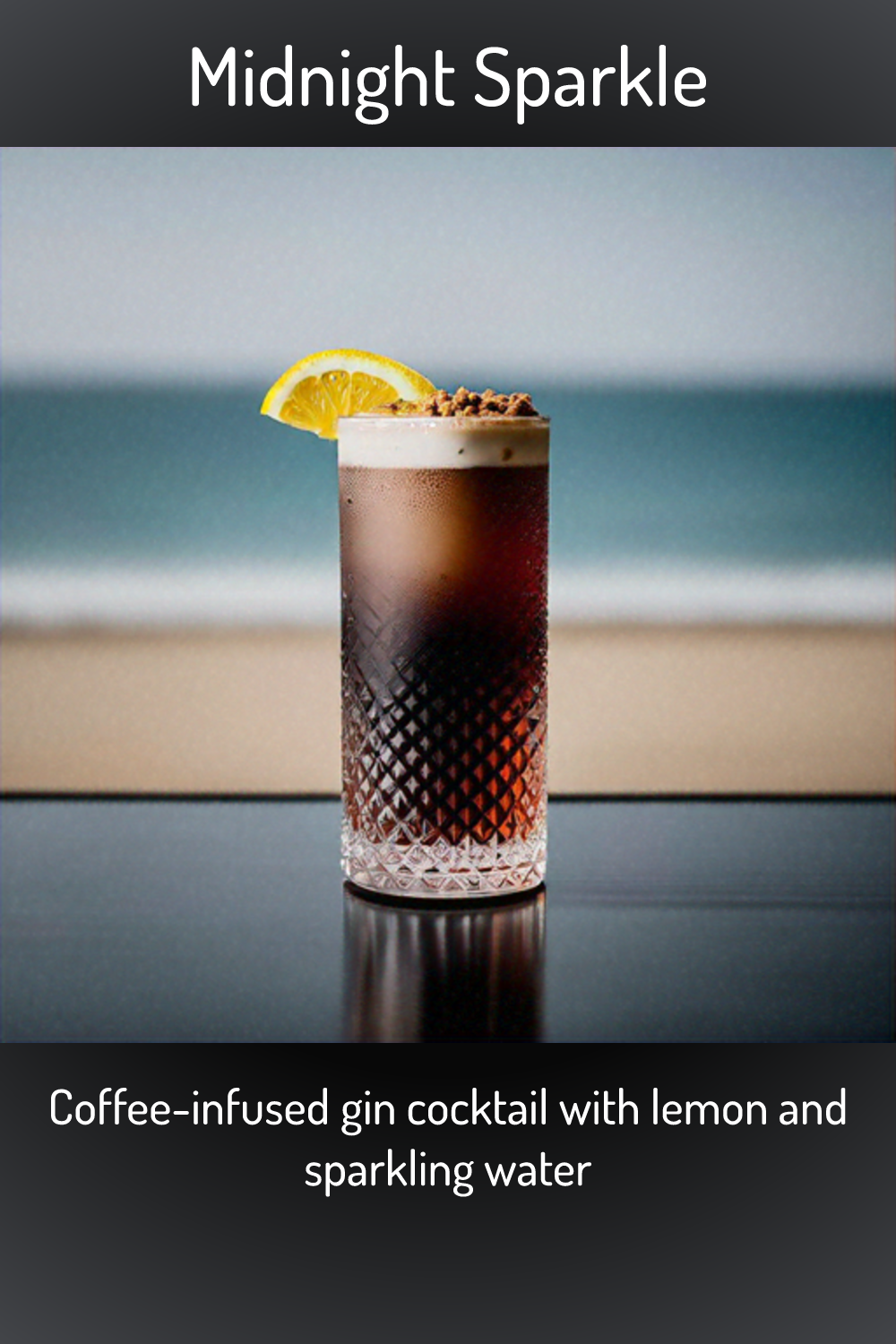 Midnight Sparkle, Coffee-infused gin cocktail with lemon and sparkling ...