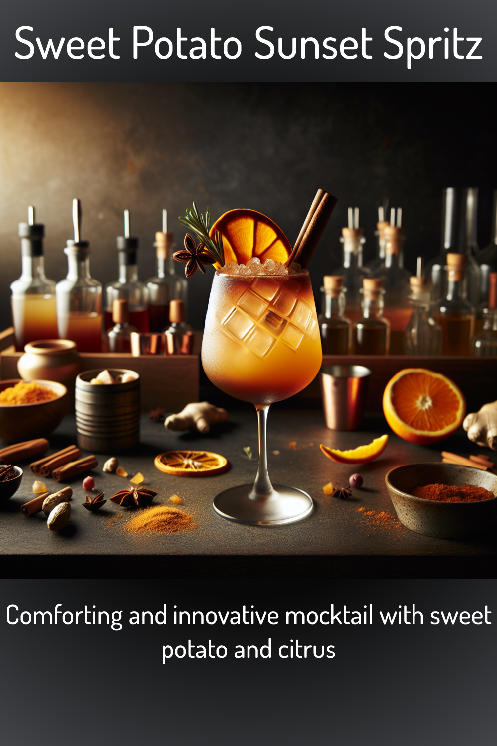 Sweet Potato Sunset Spritz, Comforting and innovative mocktail with sweet potato and citrus