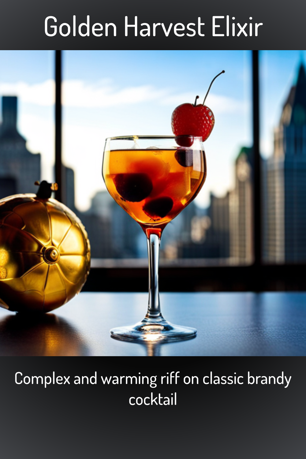 Golden Harvest Elixir, Complex and warming riff on classic brandy cocktail