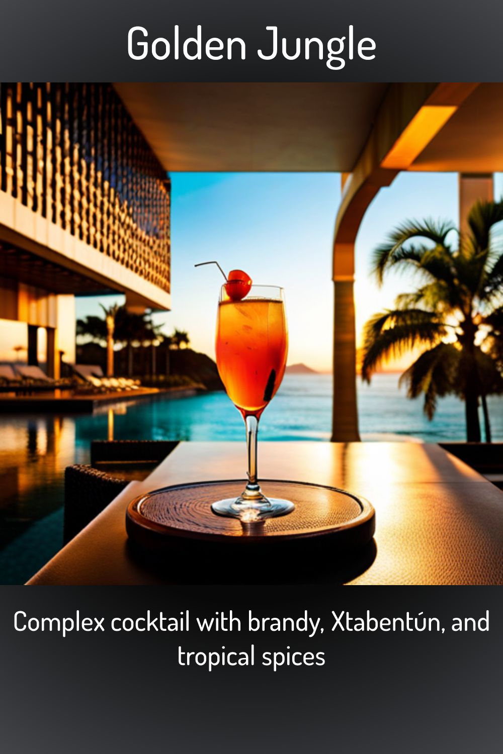 Golden Jungle, Complex cocktail with brandy, Xtabentún, and tropical spices