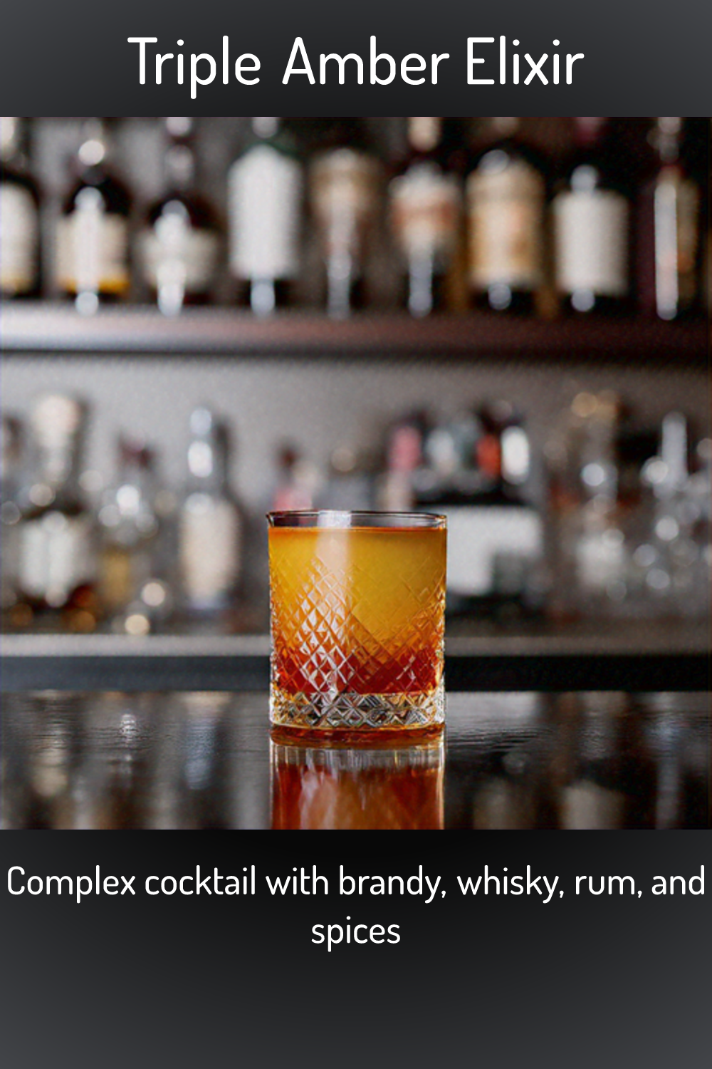 Triple Amber Elixir, Complex cocktail with brandy, whisky, rum, and spices