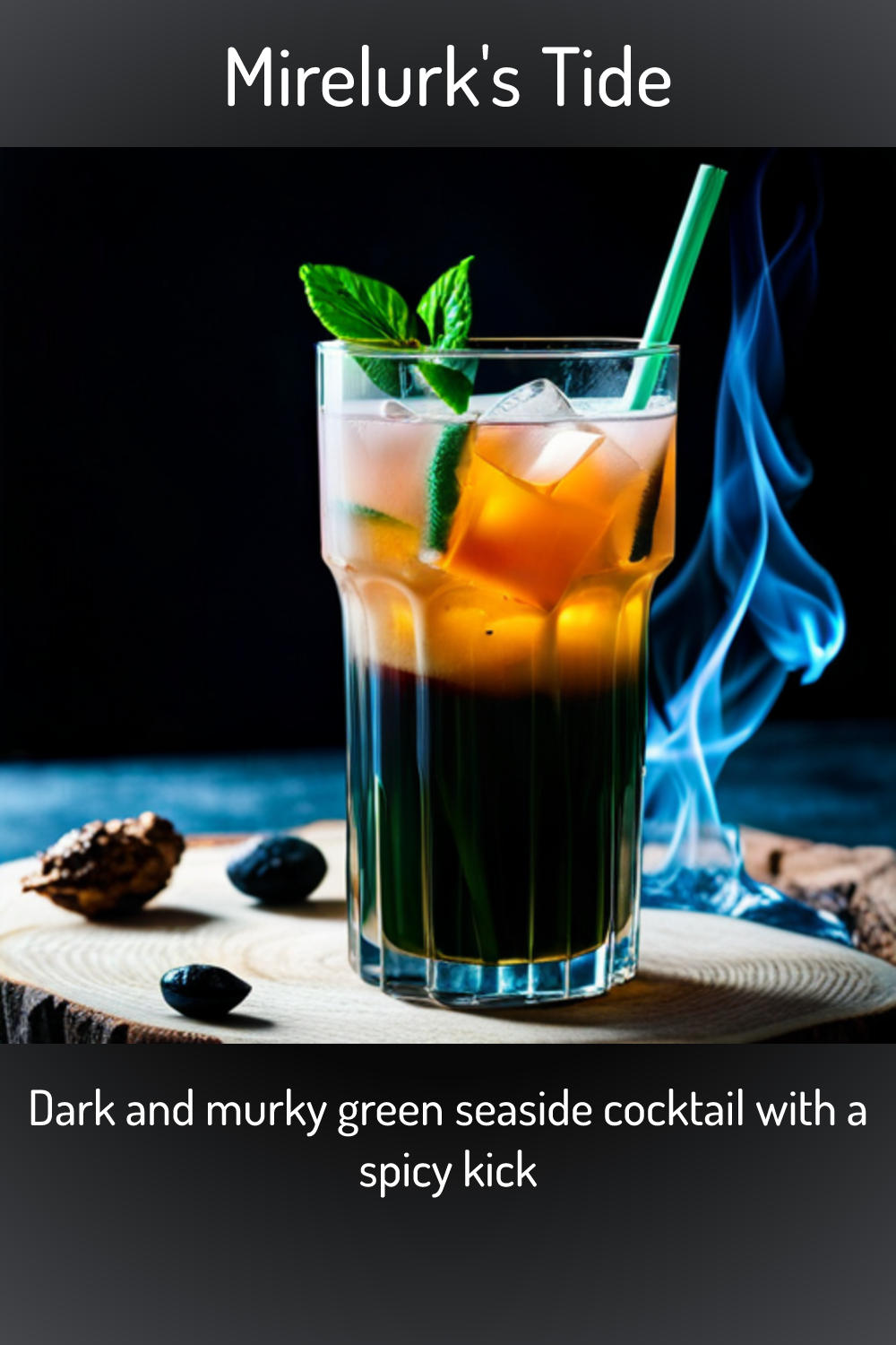 Mirelurk's Tide, Dark and murky green seaside cocktail with a spicy kick