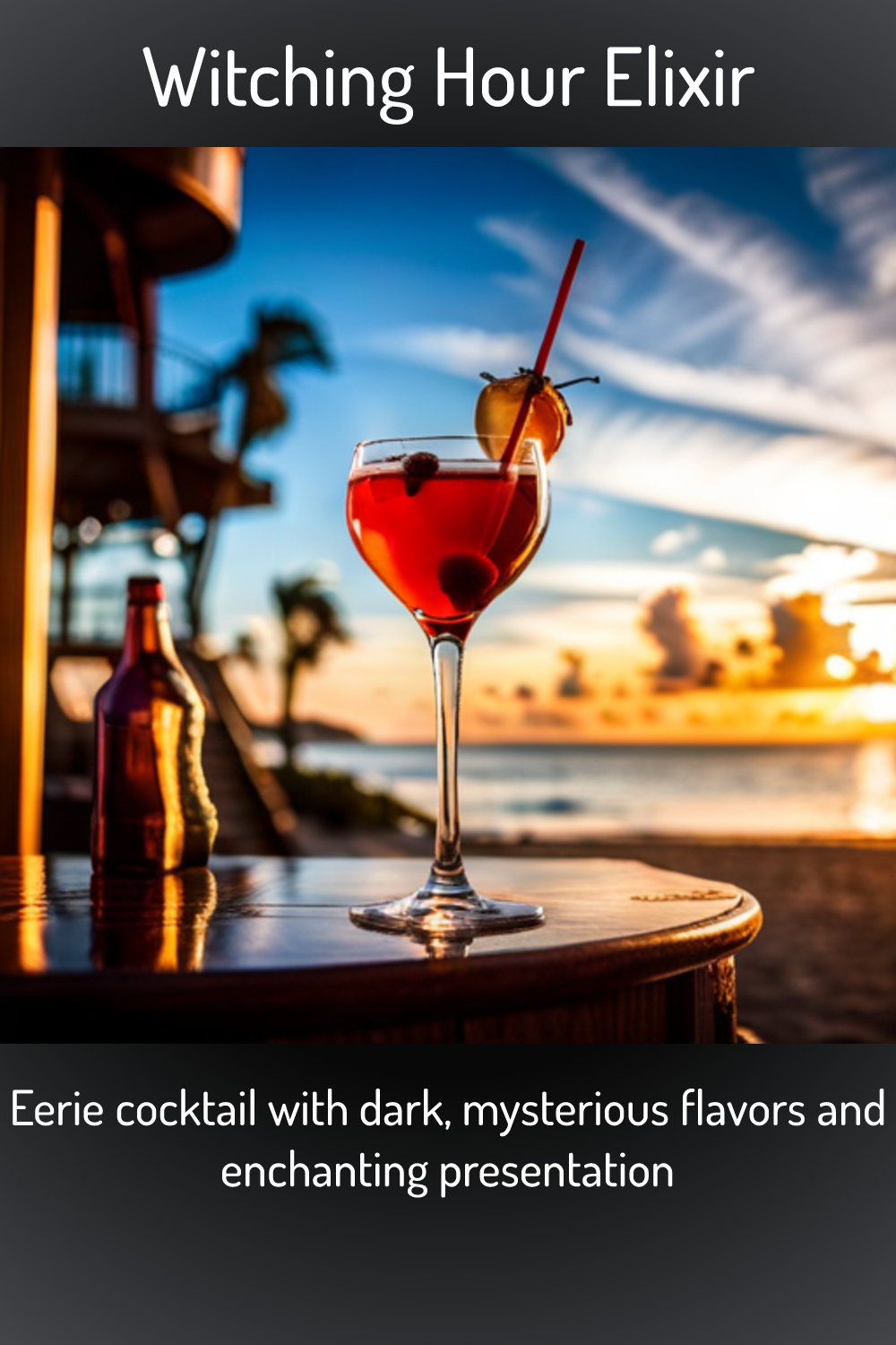 Witching Hour Elixir, Eerie cocktail with dark, mysterious flavors and enchanting presentation