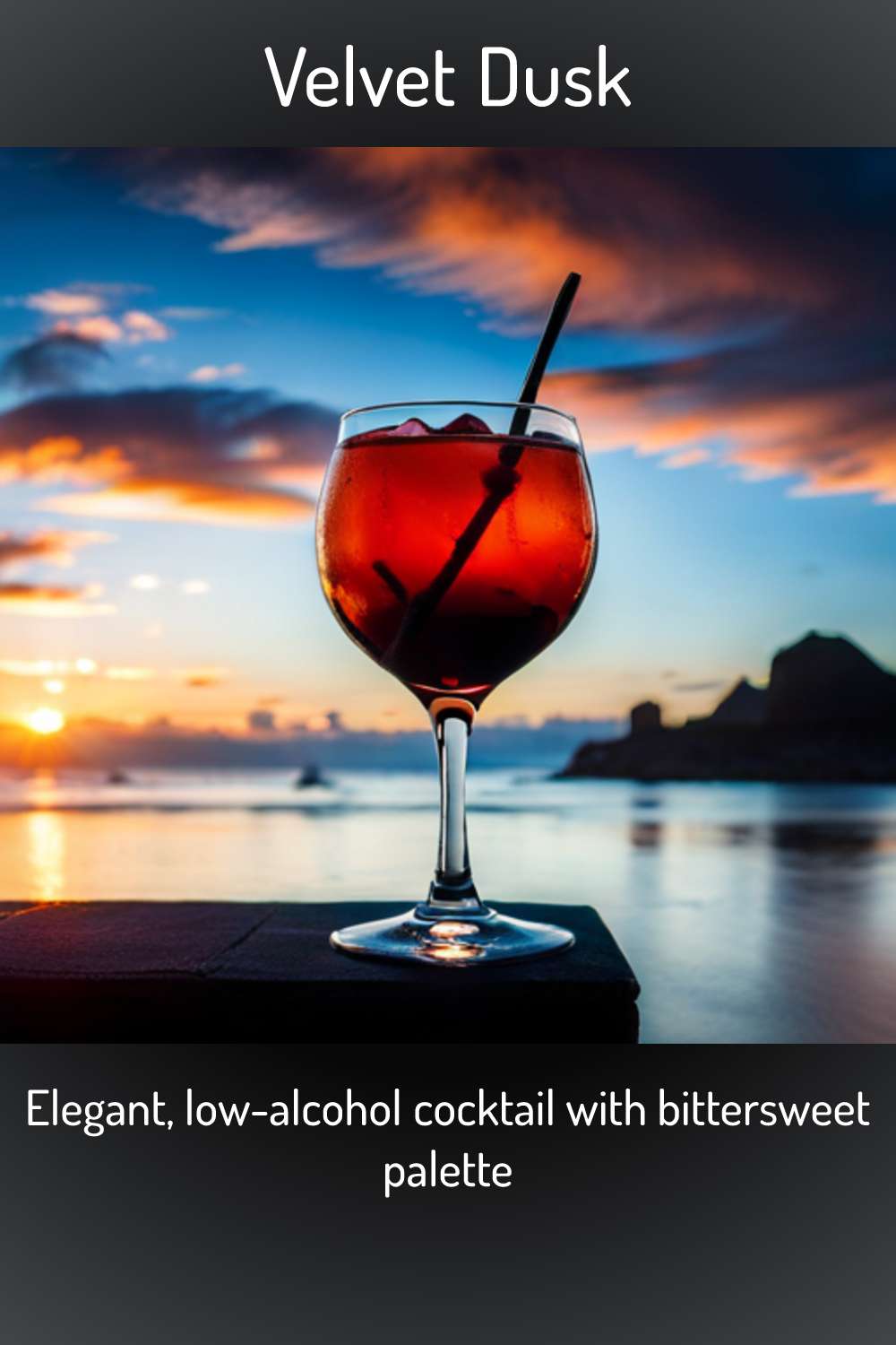 Velvet Dusk, Elegant, low-alcohol cocktail with bittersweet palette