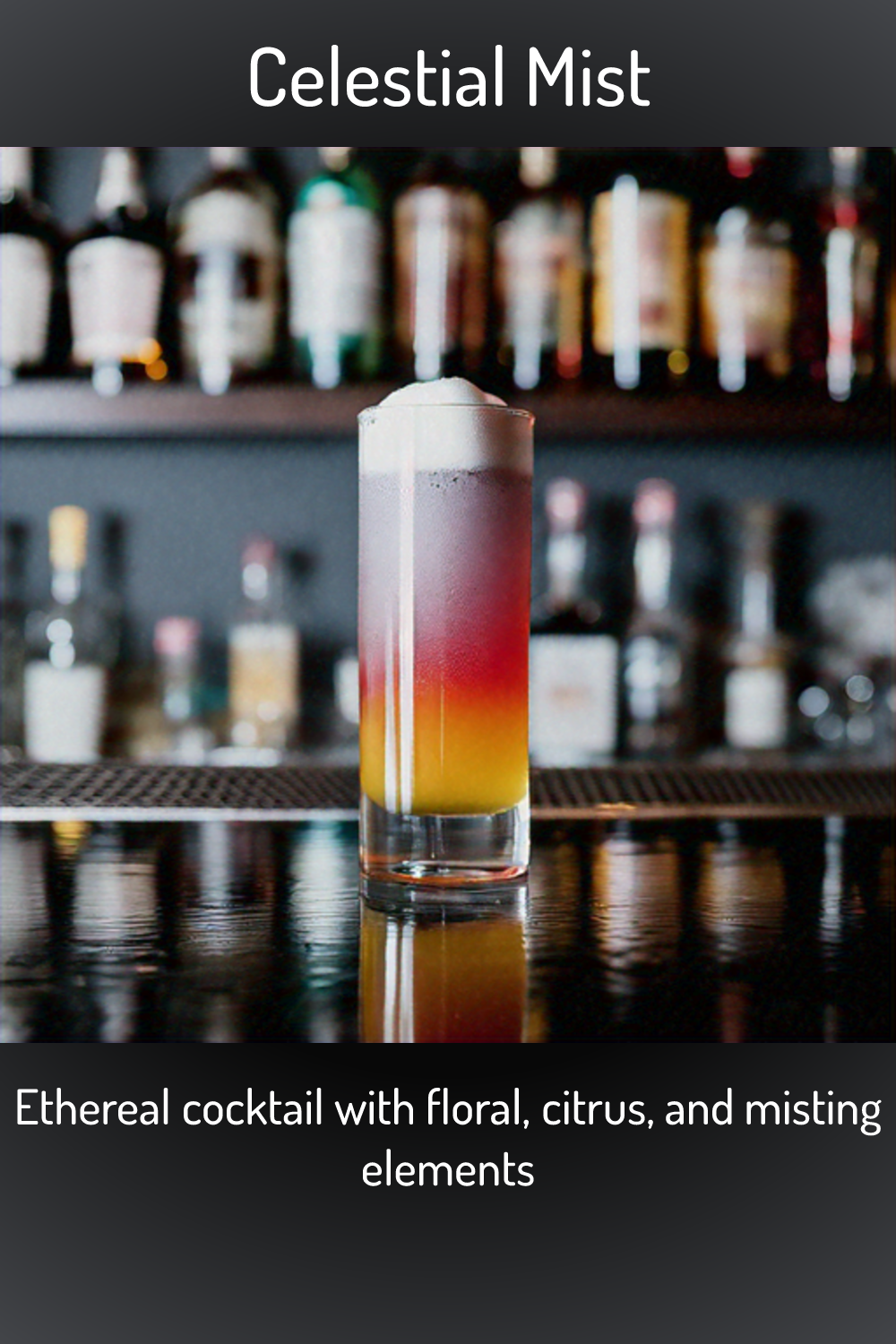 Celestial Mist, Ethereal cocktail with floral, citrus, and misting elements
