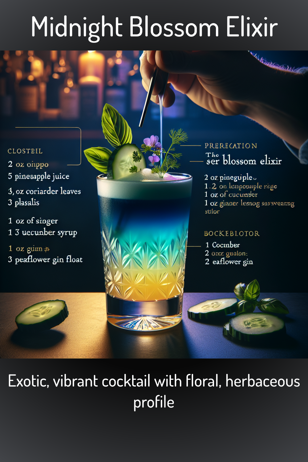 Midnight Blossom Elixir Exotic Vibrant Cocktail With Floral