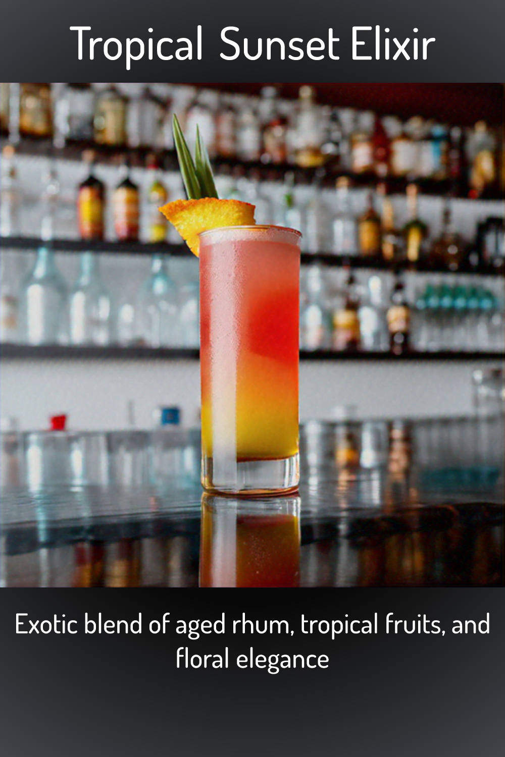 Tropical Sunset Elixir, Exotic blend of aged rhum, tropical fruits, and ...