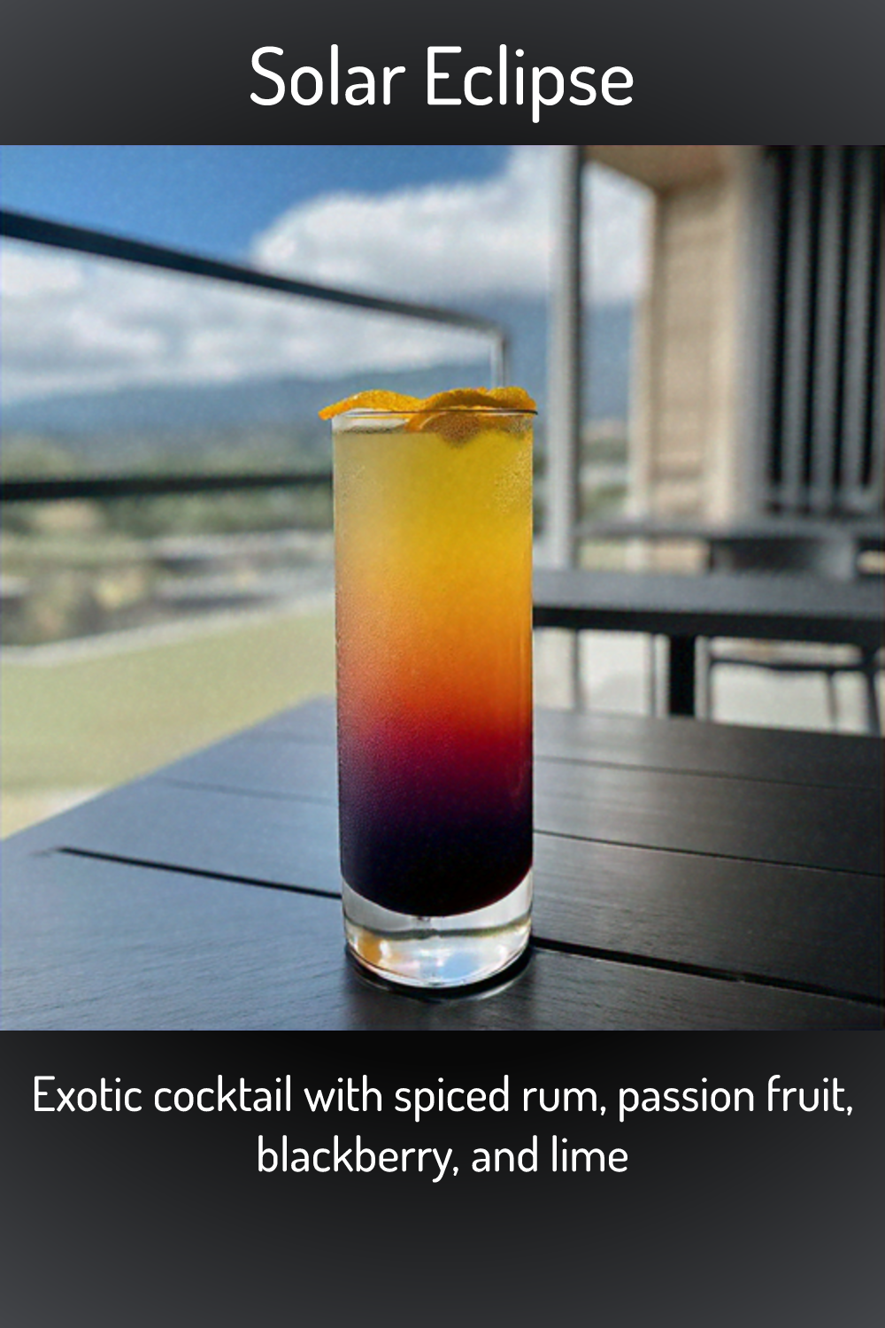 Solar Eclipse, Exotic cocktail with spiced rum, passion fruit ...