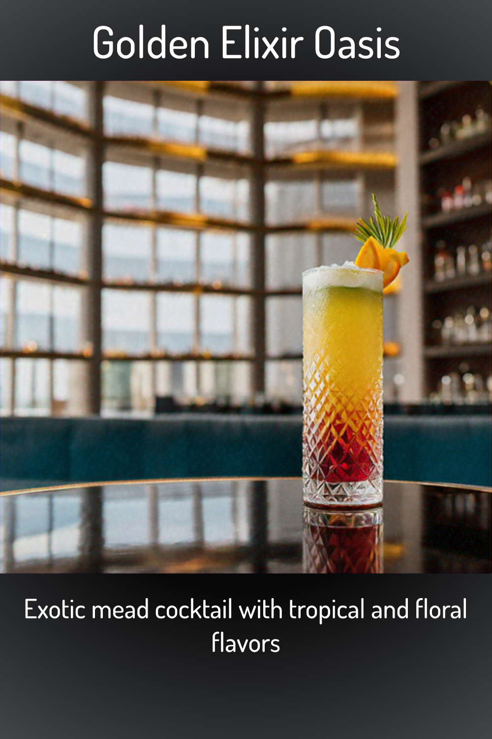 Golden Elixir Oasis, Exotic mead cocktail with tropical and floral flavors