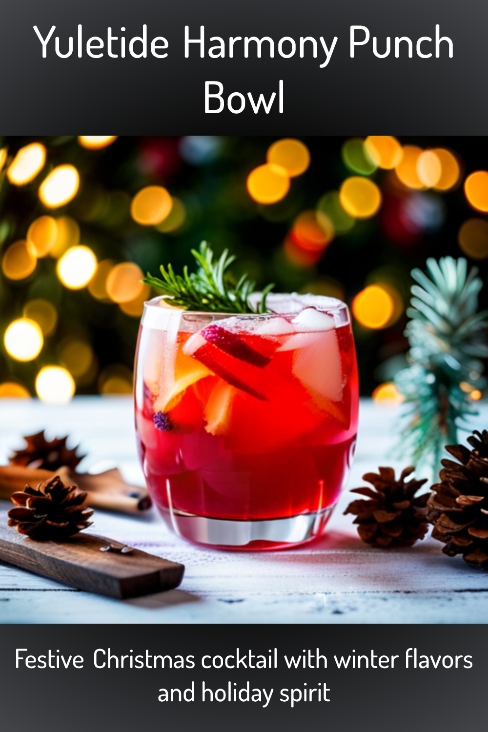 Yuletide Harmony Punch Bowl, Festive Christmas cocktail with winter flavors and holiday spirit