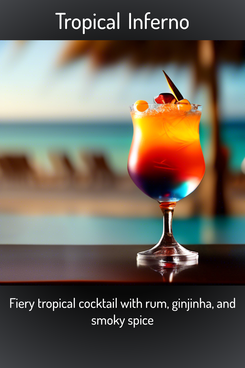 Tropical Inferno, Fiery tropical cocktail with rum, ginjinha, and smoky ...