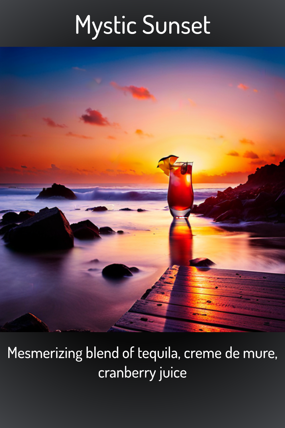 Mystic Sunset, Mesmerizing blend of tequila, creme de mure, cranberry juice