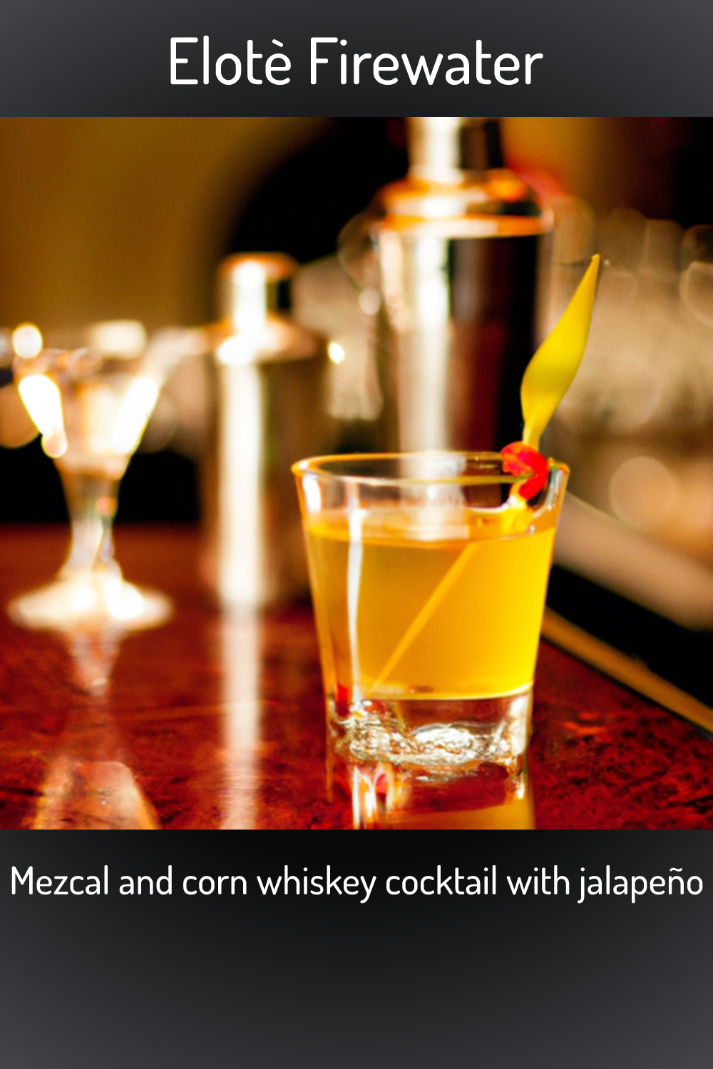 Elotè Firewater, Mezcal and corn whiskey cocktail with jalapeño