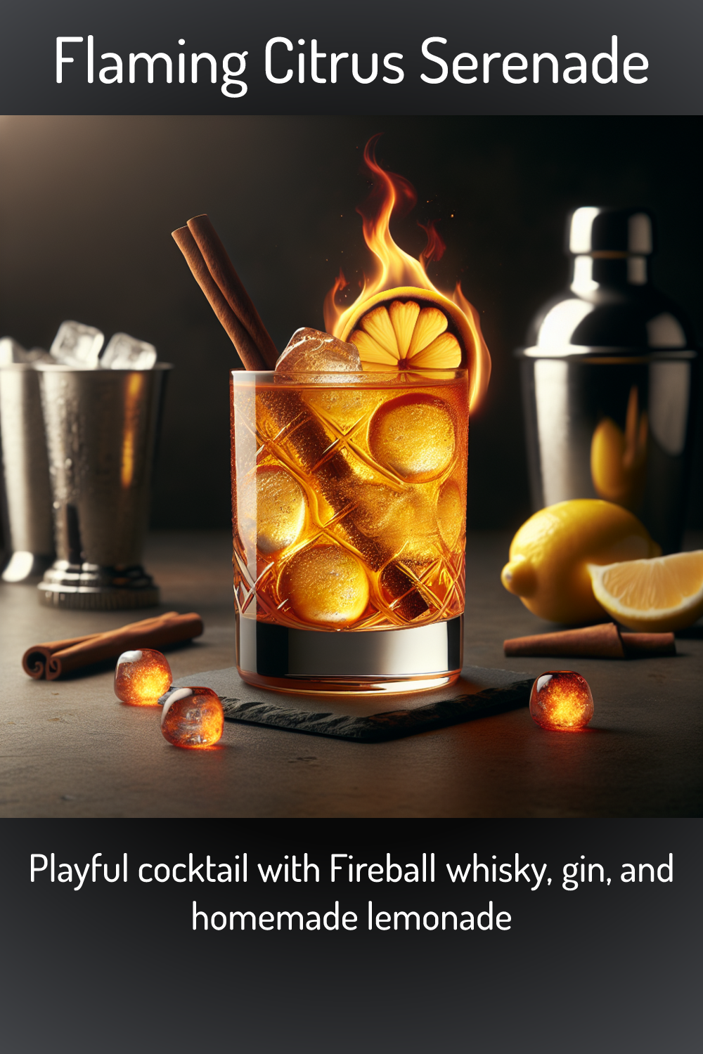 Flaming Citrus Serenade Playful Cocktail With Fireball Whisky Gin