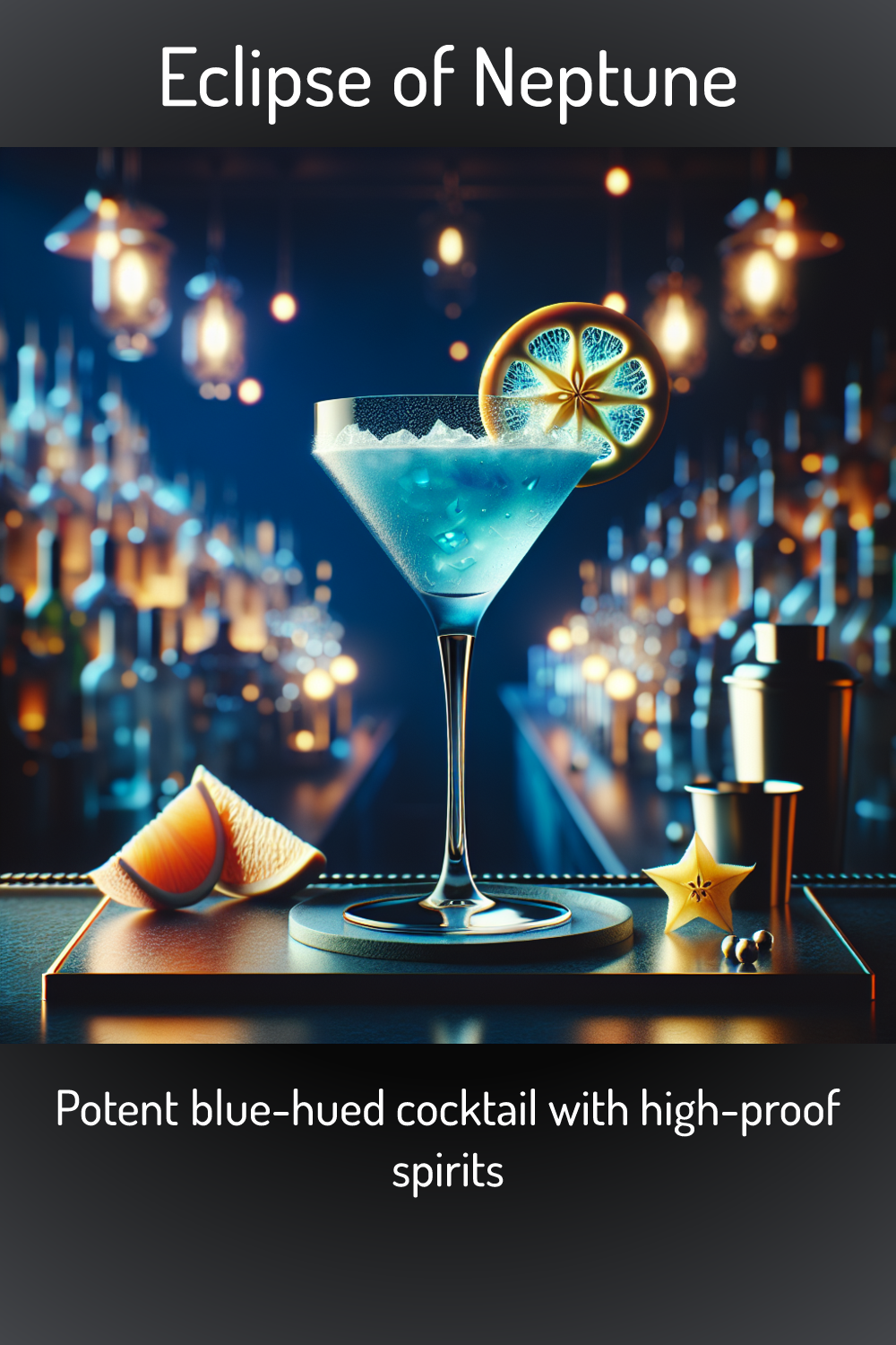 Eclipse of Neptune, Potent blue-hued cocktail with high-proof spirits