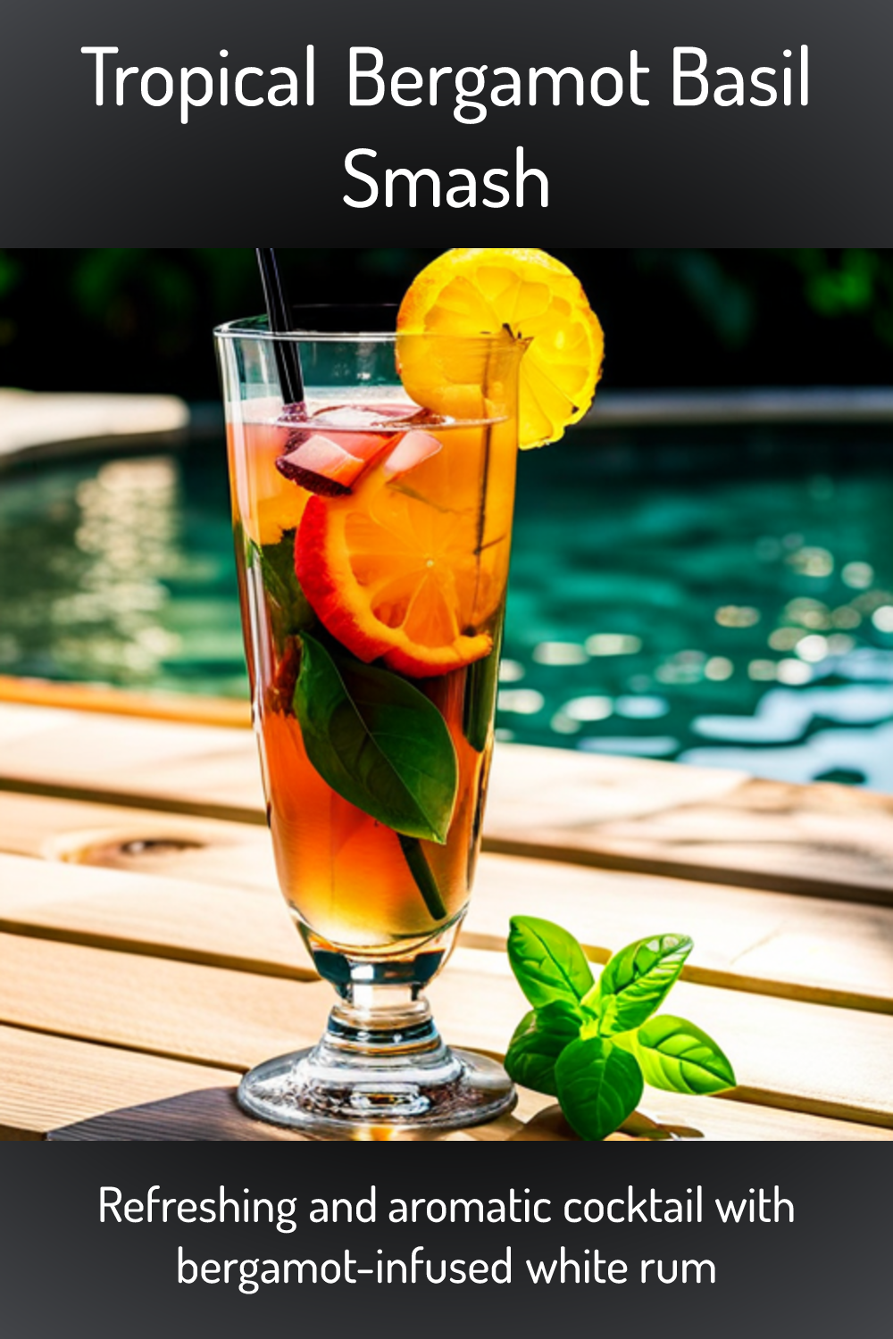 Tropical Bergamot Basil Smash Refreshing And Aromatic Cocktail With