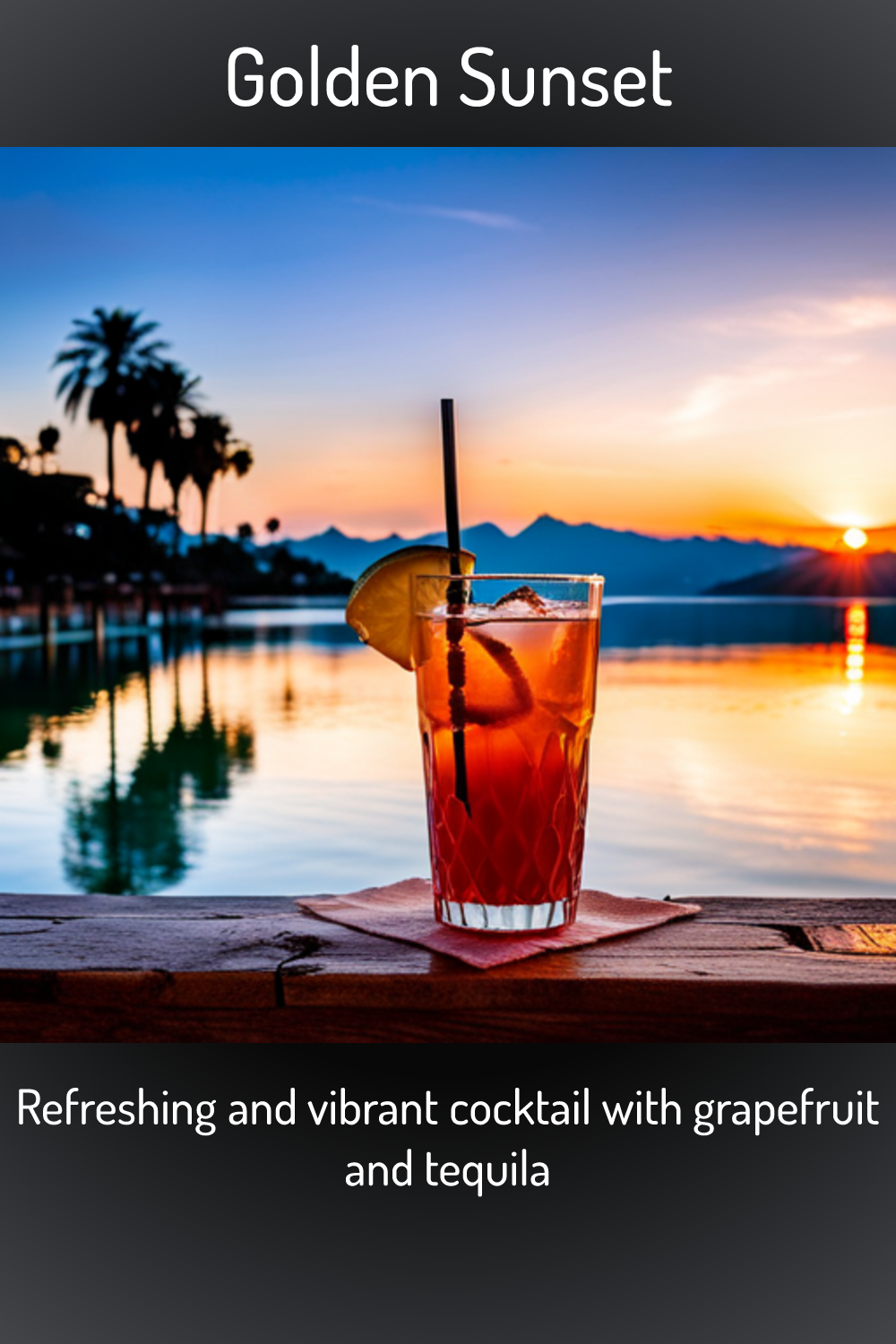 Golden Sunset, Refreshing and vibrant cocktail with grapefruit and tequila