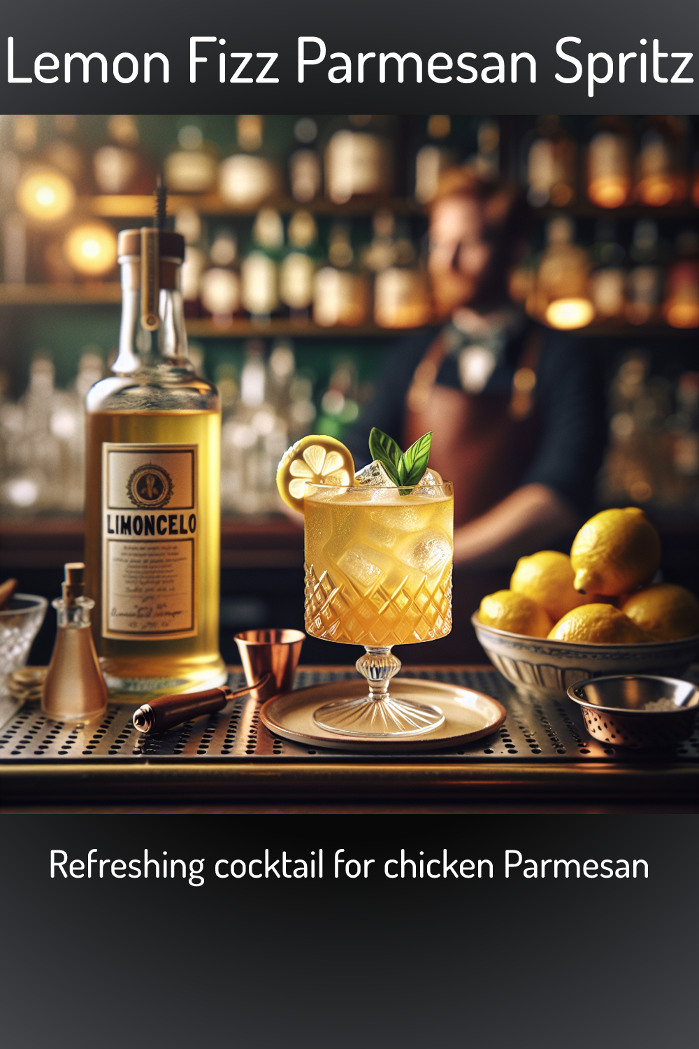 Lemon Fizz Parmesan Spritz, Refreshing cocktail for chicken Parmesan