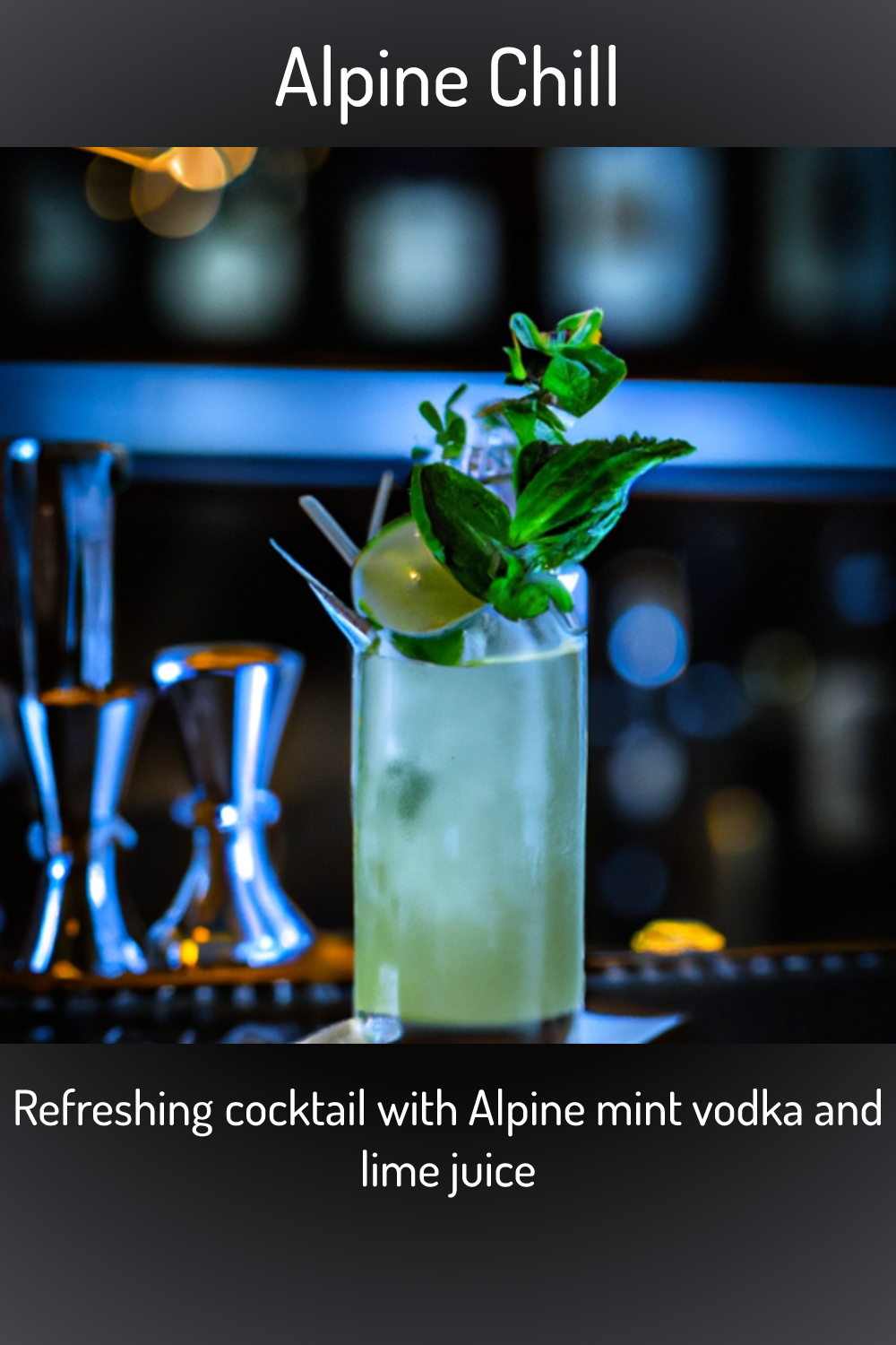 Alpine Chill, Refreshing cocktail with Alpine mint vodka and lime juice