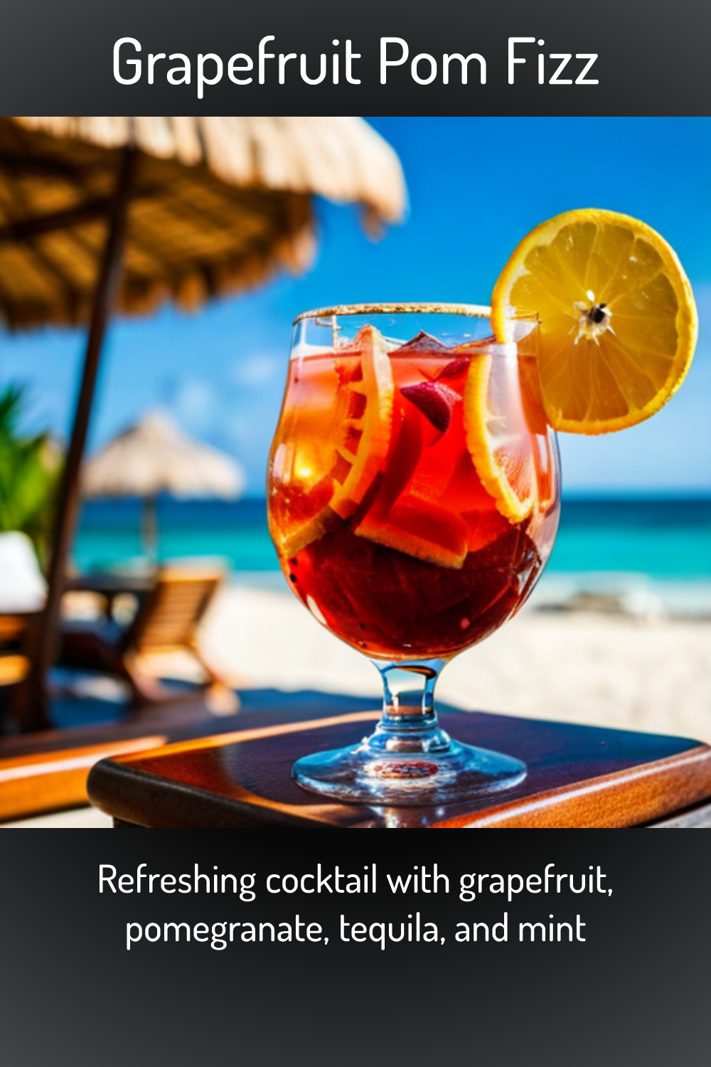 Grapefruit Pom Fizz, Refreshing cocktail with grapefruit, pomegranate, tequila, and mint