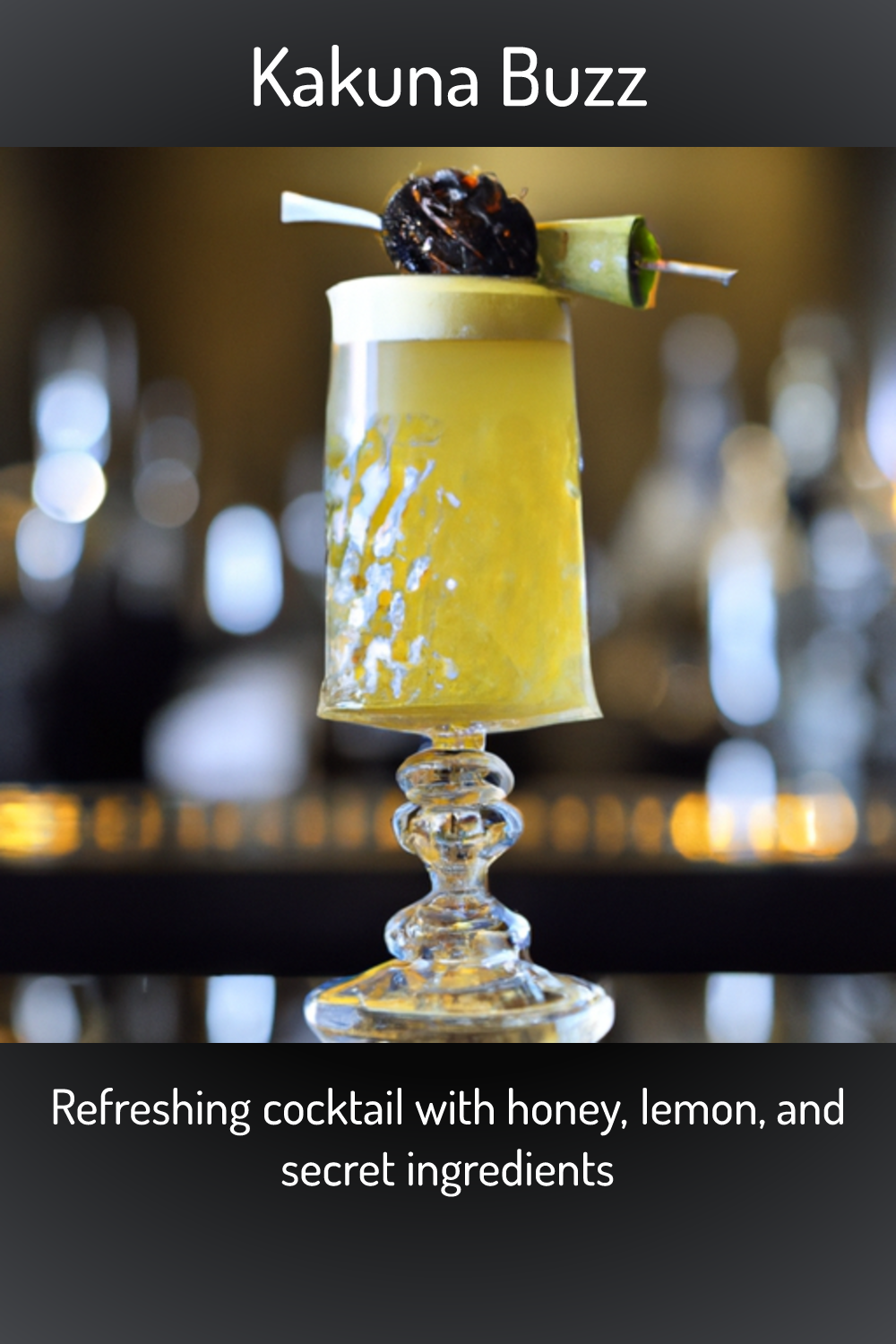 Kakuna Buzz, Refreshing cocktail with honey, lemon, and secret ingredients