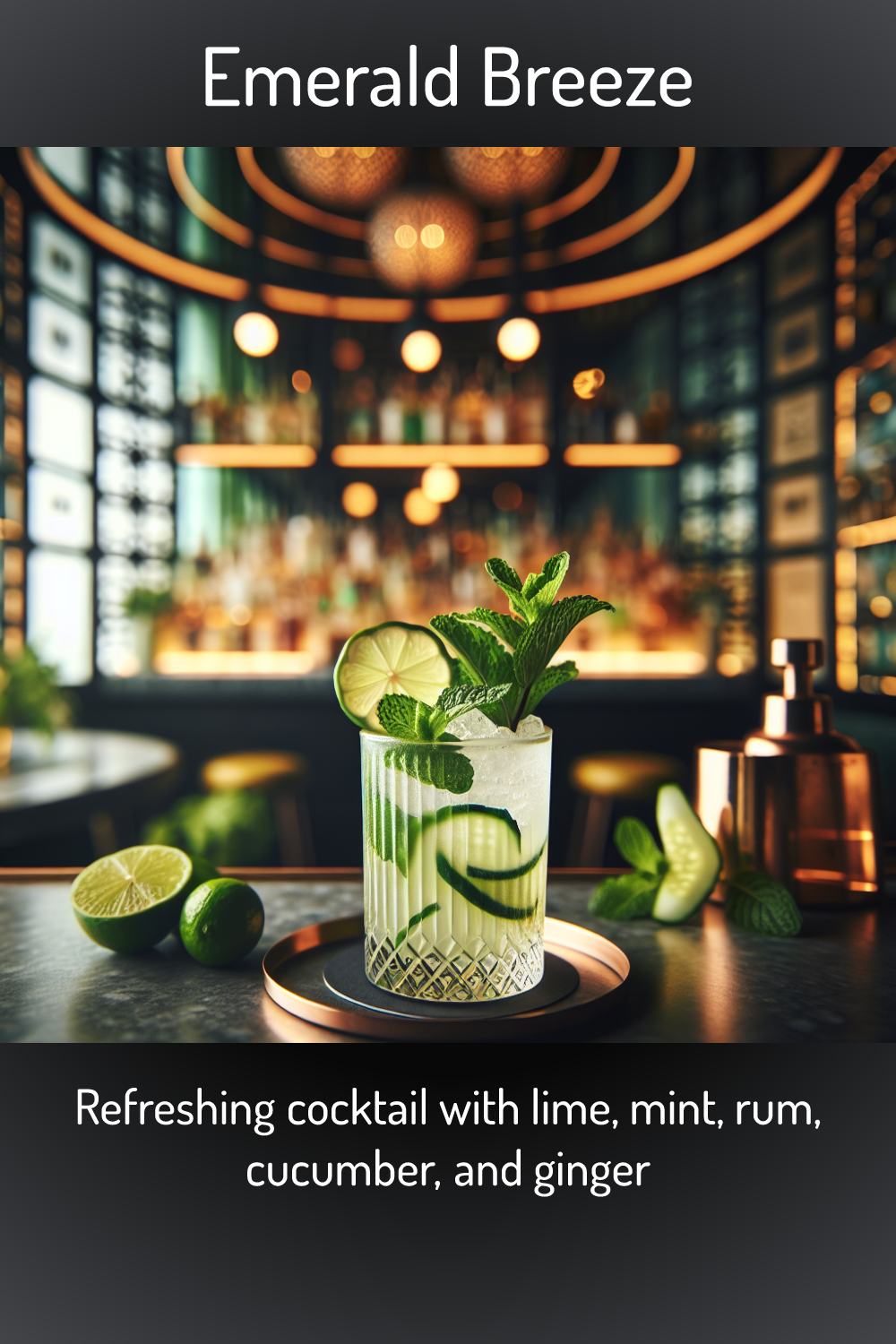 Emerald Breeze Refreshing Cocktail With Lime Mint Rum Cucumber And