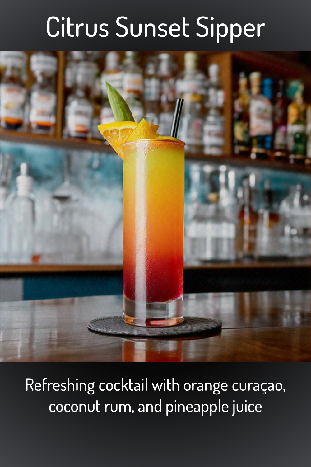 Citrus Sunset Sipper, Refreshing cocktail with orange curaçao, coconut ...