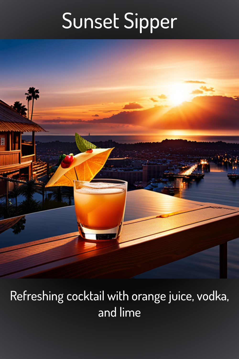 Sunset Sipper Refreshing Cocktail With Orange Juice Vodka And Lime