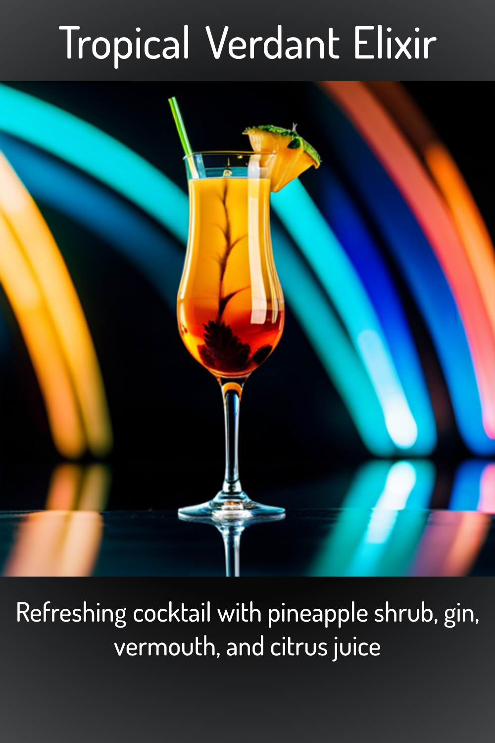 Tropical Verdant Elixir, Refreshing cocktail with pineapple shrub, gin, vermouth, and citrus juice