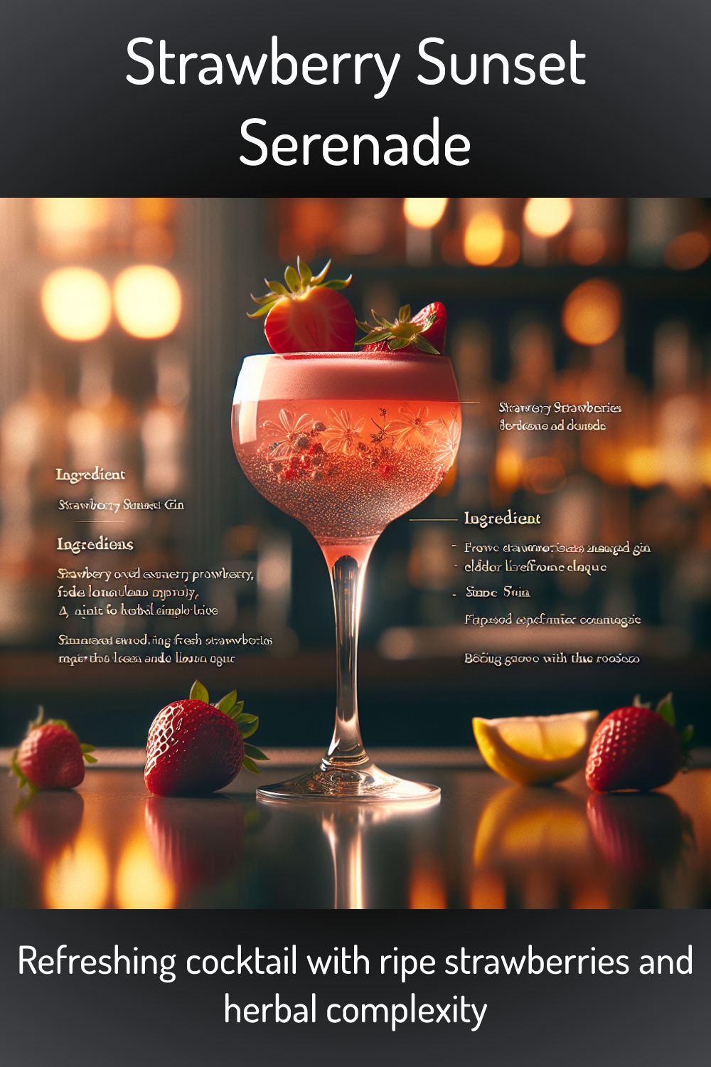 Strawberry Sunset Serenade, Refreshing cocktail with ripe strawberries and herbal complexity