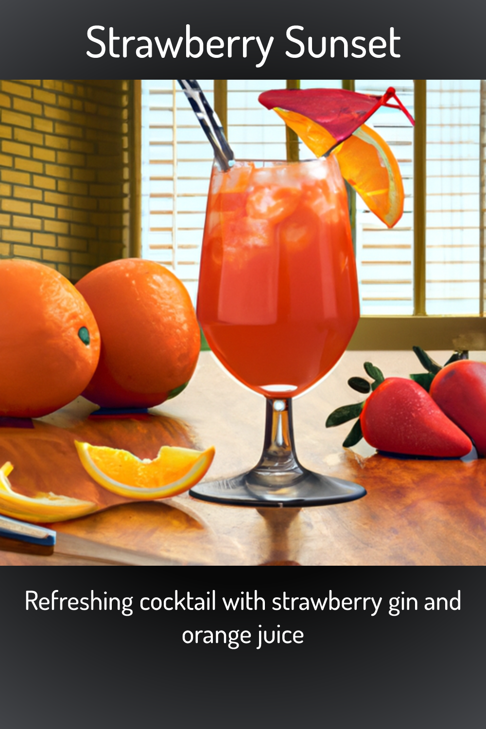 Strawberry Sunset, Refreshing cocktail with strawberry gin and orange juice