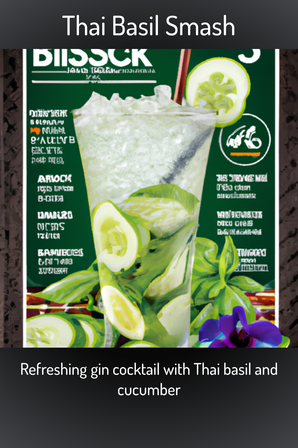 Thai Basil Smash, Refreshing gin cocktail with Thai basil and cucumber